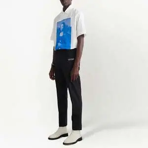 Off-White Solid Color Alphabet Printing Straight-leg Casual Trousers - Default Color
