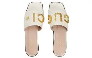 Gucci Cara Grained Leather Slip-on Sandal - Off White