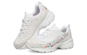 Sketchers D'lites 1.0 Low Top Sneakers With Floral Embroidery - White