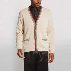 Gucci V-neck Cotton Cardigan With Striped Trim