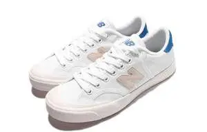 NEW BALANCE White Blue Lace-up Canvas Sneakers