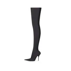 Balenciaga Knife 110mm Matte Spandex Over The Knee Boots - Black