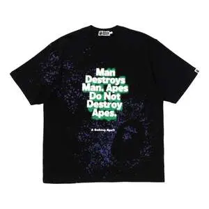 A BATHING APE Spray Print Slogan Relaxed Fit T-shirt - Black