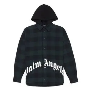 Palm Angels Logo Print Hooded Overshirt Green