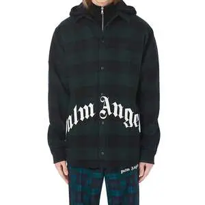 Palm Angels Logo Print Hooded Overshirt Green