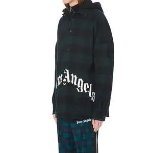 Palm Angels Logo Print Hooded Overshirt Green