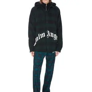 Palm Angels Logo Print Hooded Overshirt Green