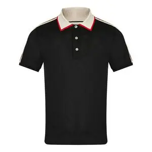 Gucci Striped Logo Short-sleeved Polo Shirt - Black