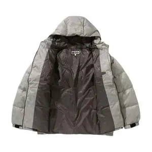 A BATHING APE Solid Camo Jacquard Hooded Down Jacket - Beige