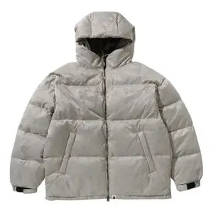 A BATHING APE Solid Camo Jacquard Hooded Down Jacket - Beige
