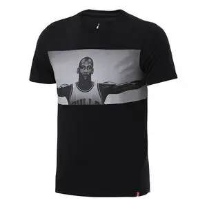 JORDAN Character Printing Round Neck Pullover Short Sleeve Black T-shirt - Multi-color