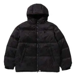 A BATHING APE A Bathing Ape Solid Camo Jacquard Hooded Puffer Jacket Black