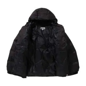 A BATHING APE Solid Camo Jacquard Hooded Puffer Jacket - Black