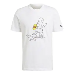 Adidas Originals X The Simpsons Crossover Cartoon Printing Round Neck Short Sleeve - White