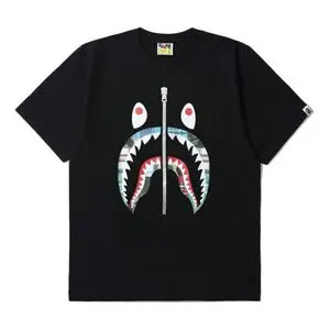 A BATHING APE Half Zip Shark Face T-shirt - Black