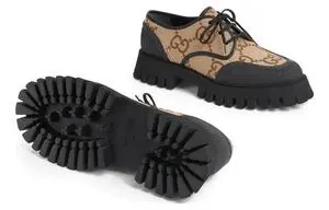 Gucci Maxi Gg Lace-up Platform Shoes - Black/beige