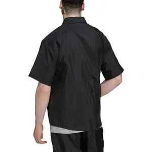 Adidas Originals Solid Color Lapel Short Sleeve Black Shirt
