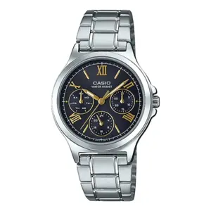 Casio Stainless Steel Link Strap Black Dial Analog Watch - Silver