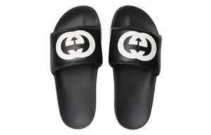 Gucci Interlocking Double G Flat Sandals - Black/white