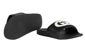 Gucci Interlocking Double G Flat Sandals - Black/white