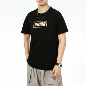 PUMA Contrasting Colors Logo Printing Round Neck Short Sleeve