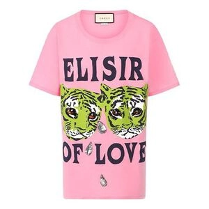 Gucci Cotton Tiger Print Short Sleeve T-shirt - Pink