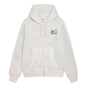 Nike X Stussy Ss24 Full-zip Washed Fleece Hoodie - Light Bone