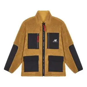 NEW BALANCE Contrasting Colors Pocket Reversible Stand Collar Lamb's Wool Jacket - Brown