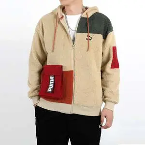 PUMA Retro Block Sherpa Full-zip Hoodie 'beige Red Green