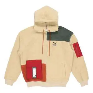 PUMA Retro Block Sherpa Full-zip Hoodie 'beige Red Green - Beige/black/red
