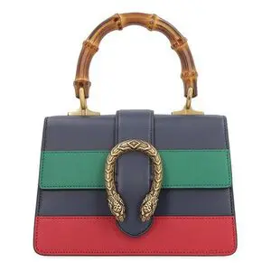 Gucci Gucci Dionysus Tiger Head Bamboo Stripe Leather Handbag Navy