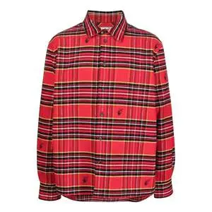 Off-White Ss22 Plaid Logo Embroidered Lapel Long Sleeves Loose Fit Red Shirt - Red/black