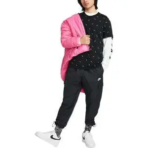 Nike Logo Full Print Round Neck Pullover Short Sleeve Black T-shirt - Default Color