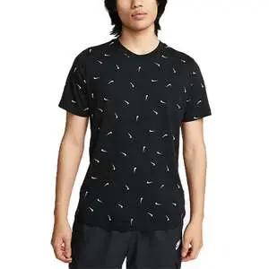 Nike Logo Full Print Round Neck Pullover Short Sleeve Black T-shirt - Default Color