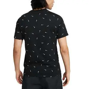 Nike Logo Full Print Round Neck Pullover Short Sleeve Black T-shirt