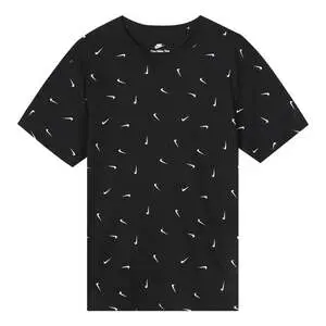 Nike Logo Full Print Round Neck Pullover Short Sleeve Black T-shirt - Default Color
