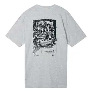 Nike Back Graffiti Funny Pattern Printing Round Neck Short Sleeve Light Grey T-shirt