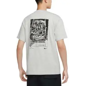 Nike Back Graffiti Funny Pattern Printing Round Neck Short Sleeve Light Grey T-shirt