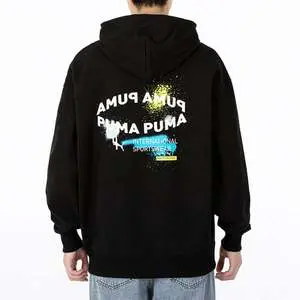 PUMA Graphic Logo Oversized Hoodie - Black