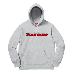 Supreme Chenille Hooded Sweatshirt - Grey/red