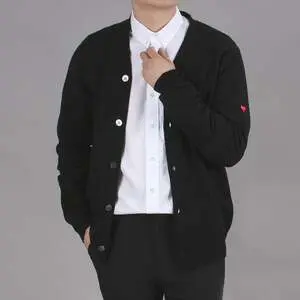 Play Comme Des Garcon Small Heart Cardigan - Black