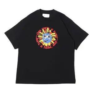 Nike Smile Flower Logo Pattern Printing Round Neck Short Sleeve Black T-shirt - Multi-color