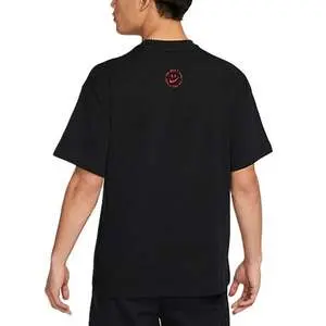 Nike Smile Flower Logo Pattern Printing Round Neck Short Sleeve Black T-shirt - Multi-color