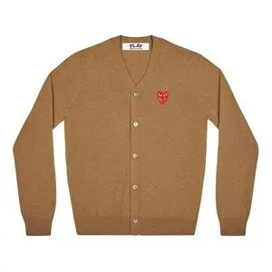 Play Comme Des Garcon Cardigan With Red Emblem - Brown