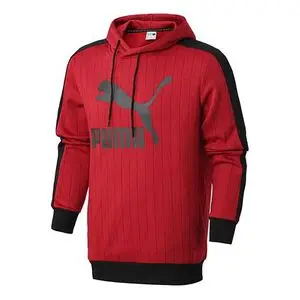 PUMA Pinstripe All-over Print Pullover Hoodie - Red/black