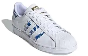 Adidas Superstar White Blue Splatter Low Top Sneakers
