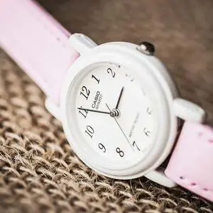Casio Quartz Leather Strap Watch - Light Pink