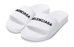 Balenciaga Pool Slides With Logo Detail - White/black