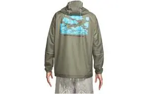 Nike Casual Blue Logo Printing Hooded Jacket Light Army Green