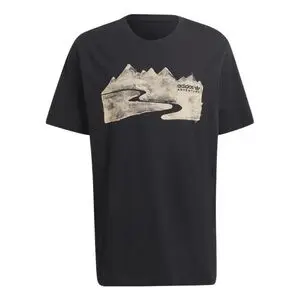 Adidas Originals Printing Round Neck Pullover Sports Short Sleeve Black - Multi-color